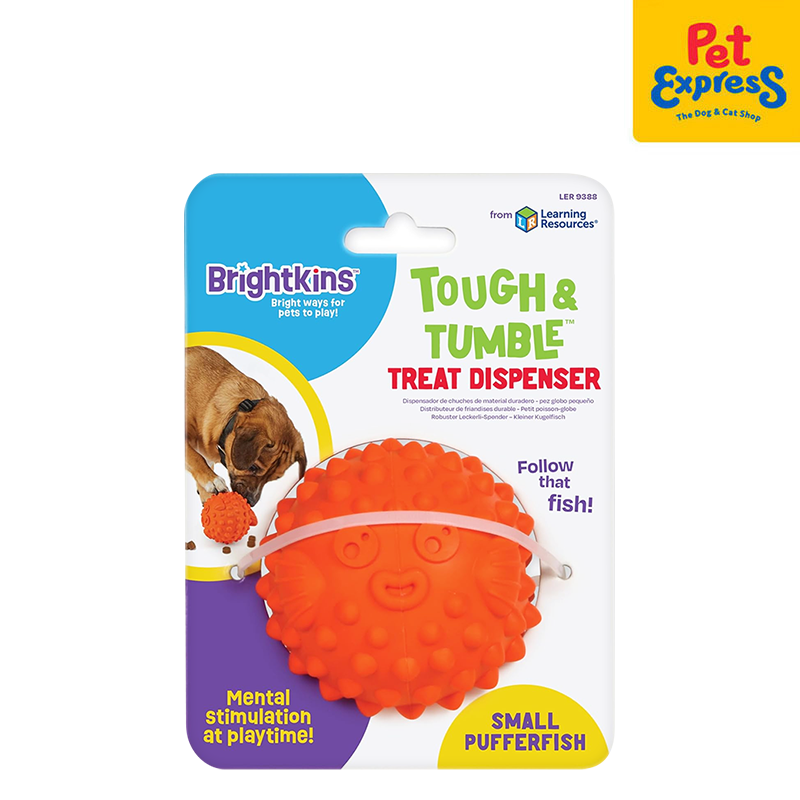 Brightkins Tough and Tumble Small Pufferfish Treat Dispenser Dog Toy ...