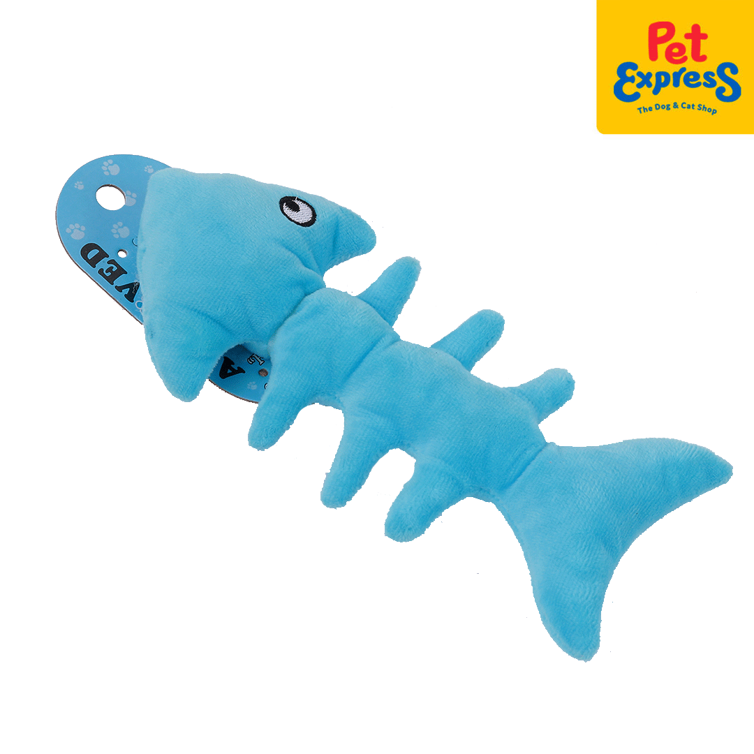 Approved Plush Fish Bone Dog Toy Blue – Pet Express