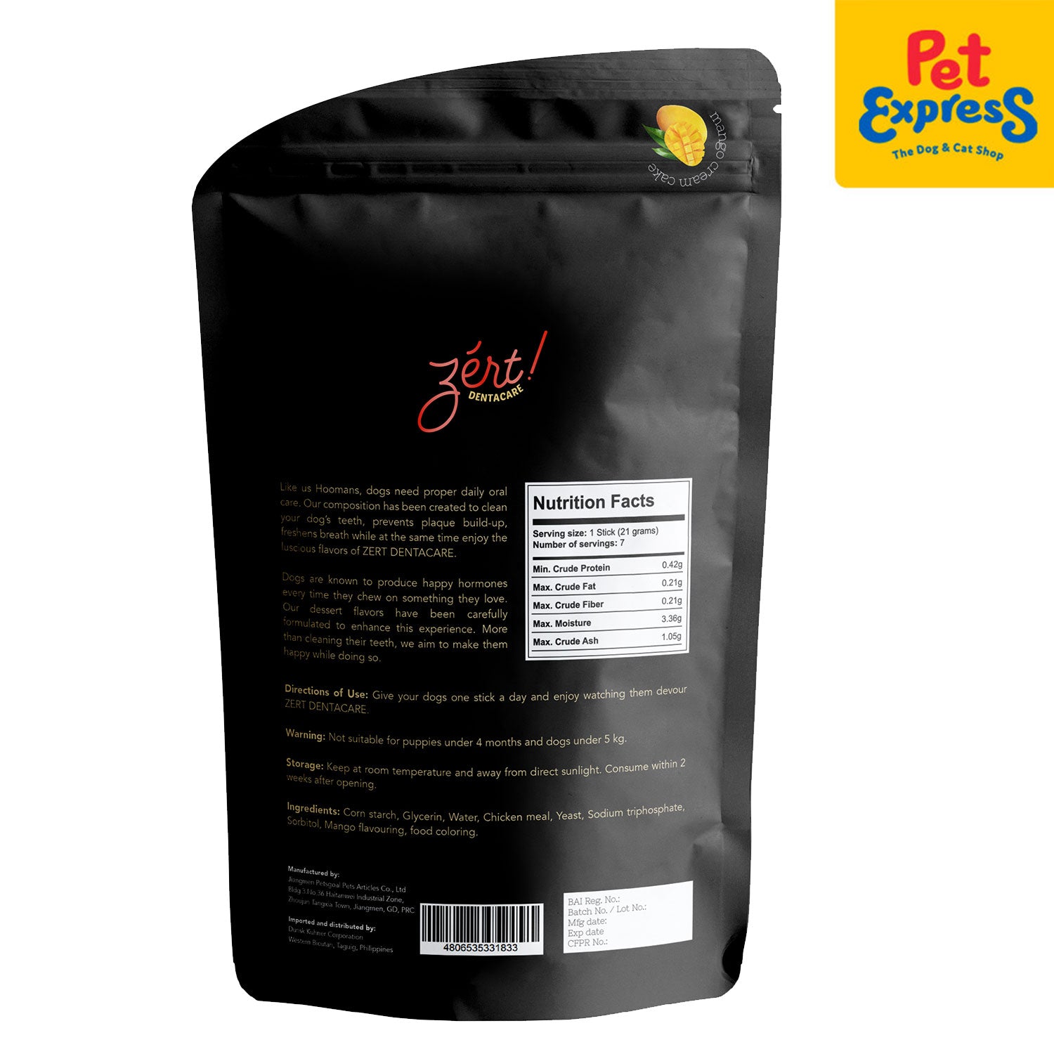 Zert Dentacare Mango Cheese Dog Treats 148g | Pet Express