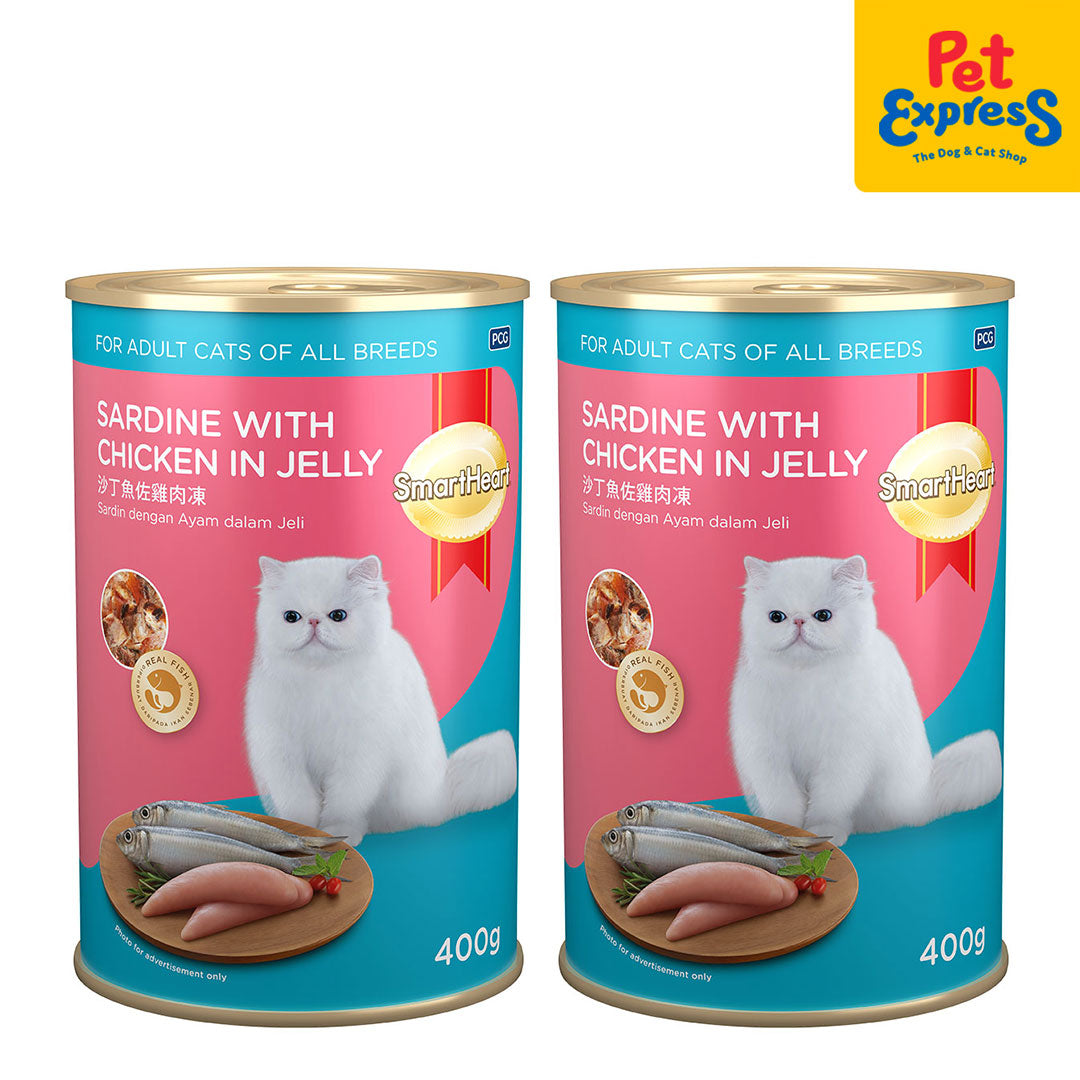 SmartHeart Adult Sardine with Chicken in Jelly Wet Cat Food 400g (2 ca ...