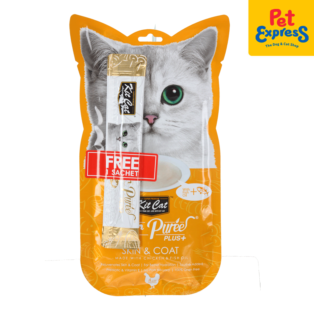 Kit Cat Purr Puree Plus Chicken Skin and Coat Care Cat Treats 15gx4 (2 ...